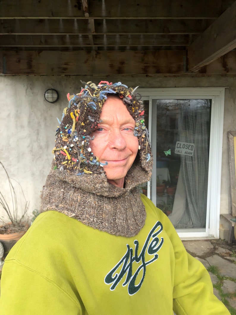 Knitted Hood Medieval Hood Beaded Hood Wearable Art Hand Spun Wool Knit ...