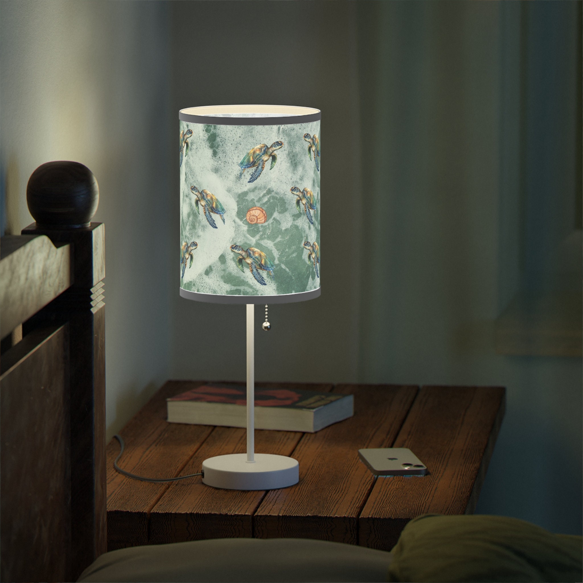 Sea Turtle Abstract Coastal Print Table Lamp, Desk Lamp, Beach House ...