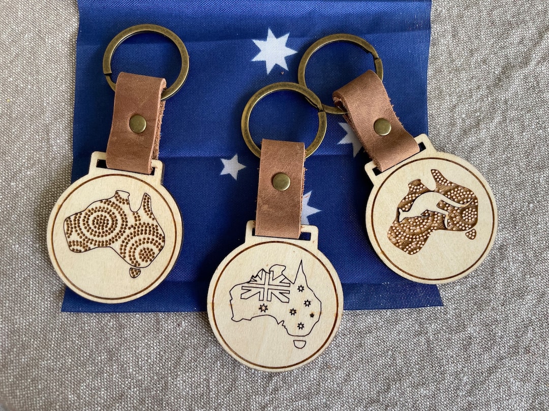 Australia Day Keychains With Genuine Leather and Brass Keyring ...