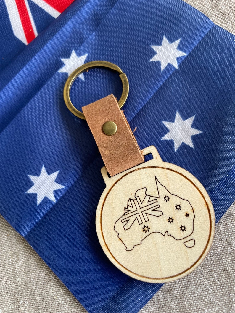 Australia Day Keychains With Genuine Leather and Brass Keyring ...