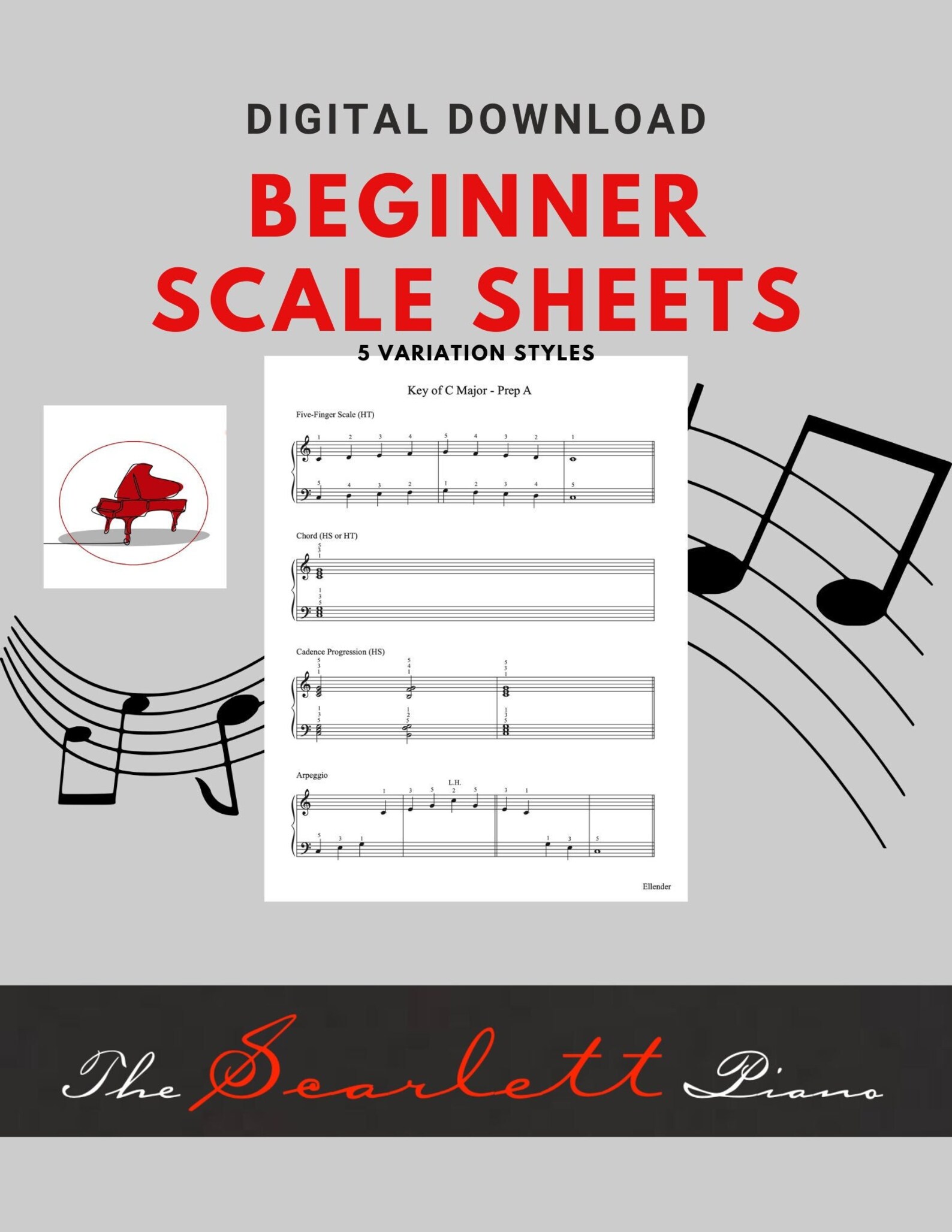 Beginner Piano Scale Sheets 6 Keys 5 VARIATIONS of Printable Pdfs - Etsy
