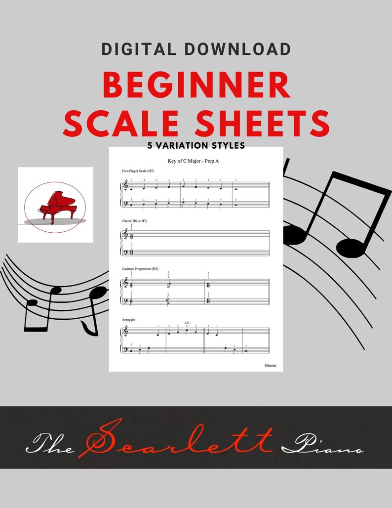 Beginner Piano Scale Sheets 6 Keys 5 VARIATIONS of Printable Pdfs - Etsy