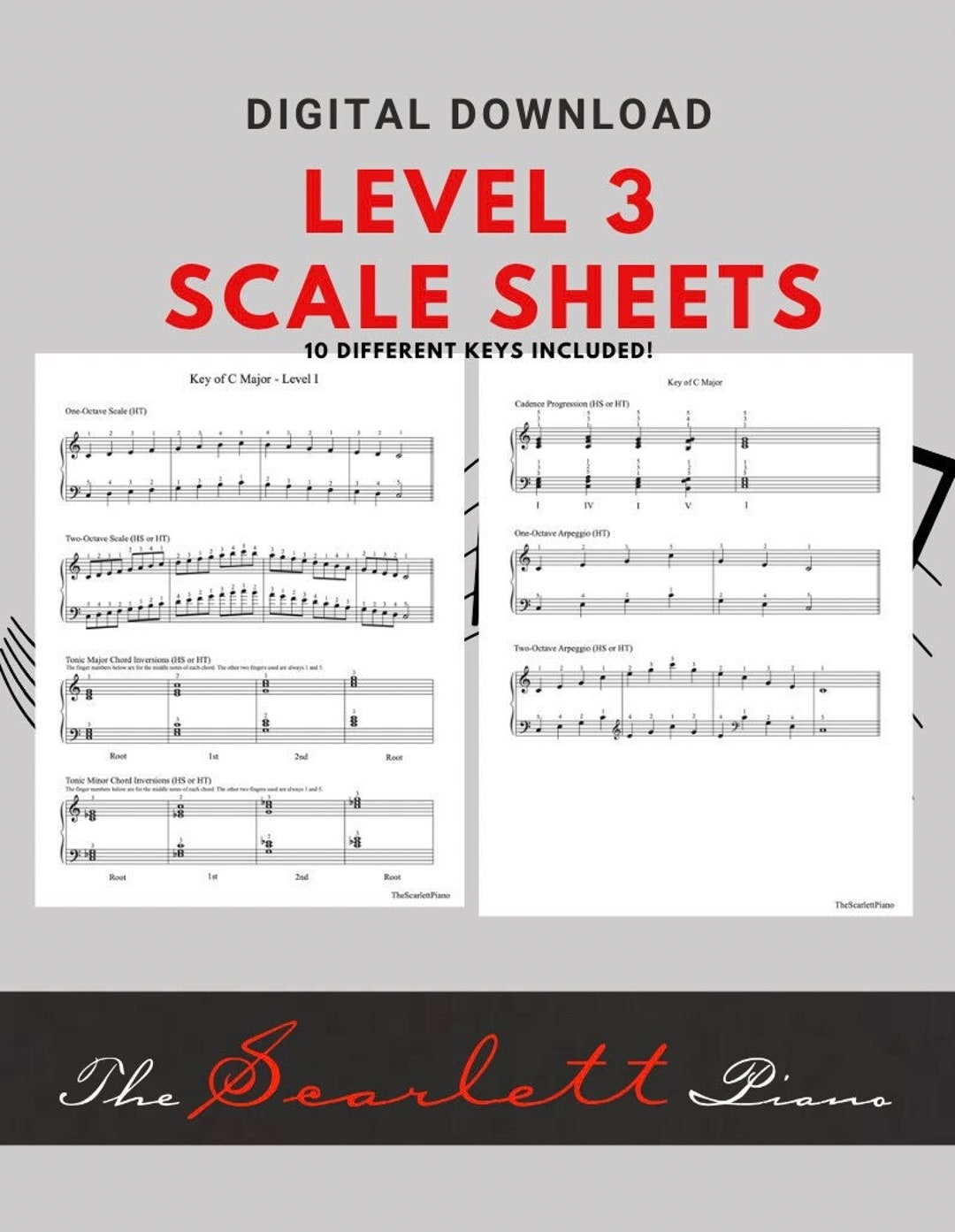 Level 3 Piano Scale Sheets (10 Keys) | Printable Pdfs - Etsy