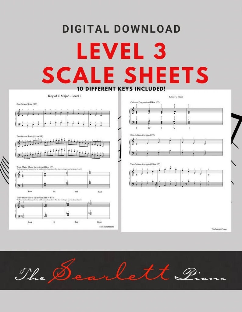 Level 3 Piano Scale Sheets (10 Keys) | Printable Pdfs - Etsy
