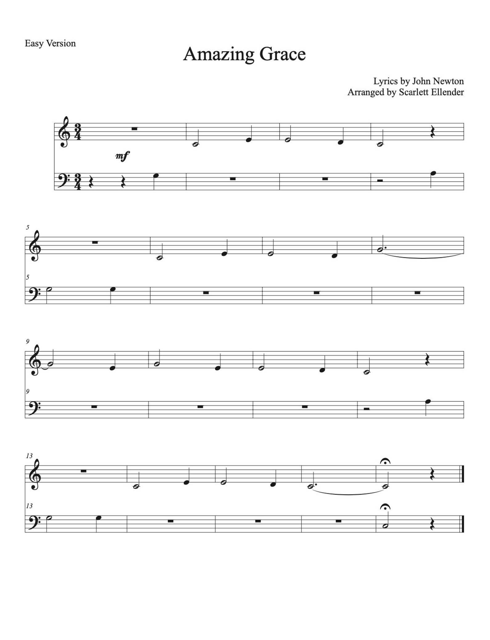 Easy "amazing Grace" Piano Sheet Music | Printable PDF (with and ...