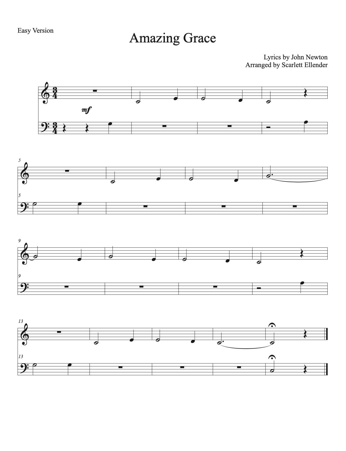 Easy "amazing Grace" Piano Sheet Music | Printable PDF (with and ...