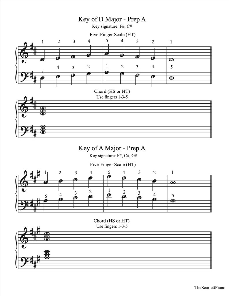 Beginner Piano Scale Sheets 6 Keys 5 VARIATIONS of Printable Pdfs - Etsy