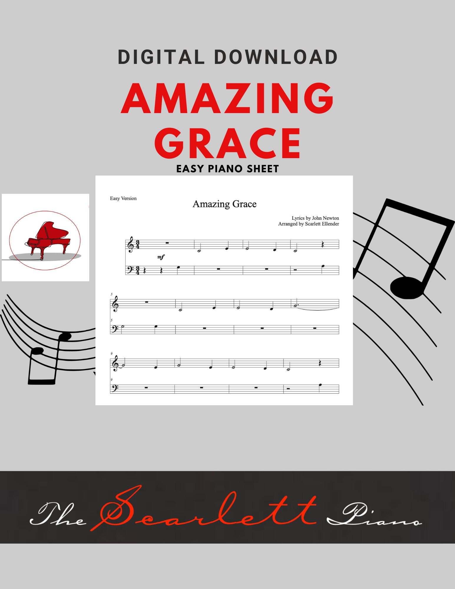 Easy "amazing Grace" Piano Sheet Music | Printable PDF (with and ...