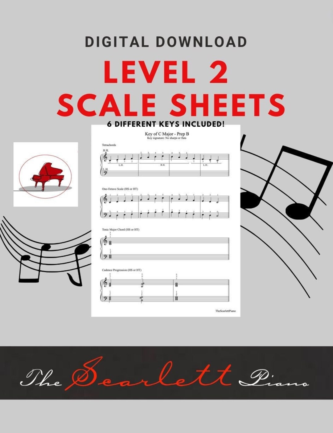Level 2 Piano Scale Sheets (6 Keys) | Printable Pdfs - Etsy