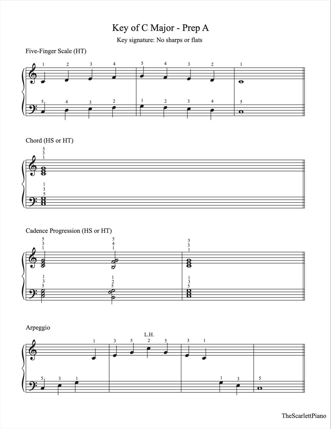 Beginner Piano Scale Sheets 6 Keys 5 VARIATIONS of Printable Pdfs - Etsy