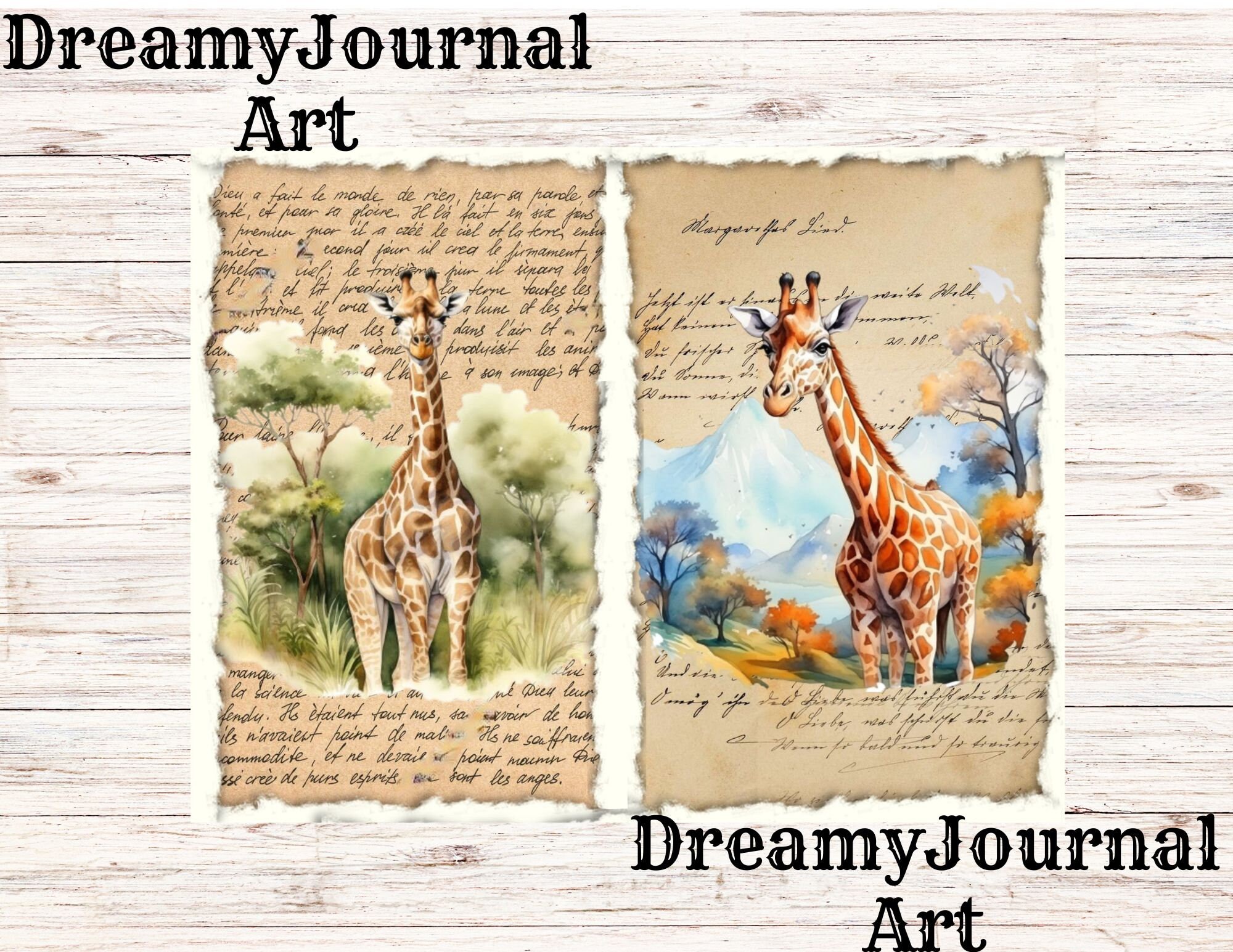 Watercolor Giraffes, Printable Junk Journal Pages, Cute Animals ...