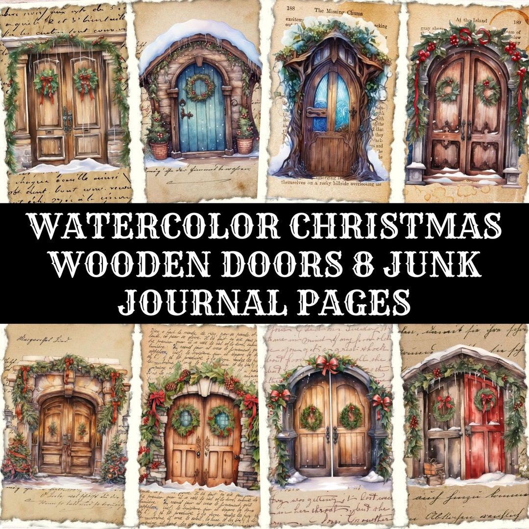Watercolor Christmas Doors, Junk Journal Printable Pages, Digital ...