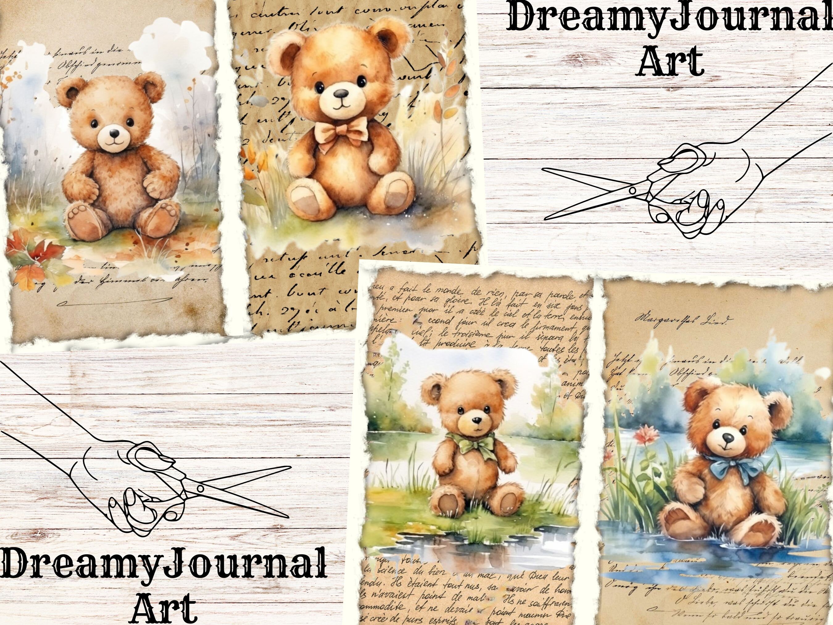 Watercolor Teddy Bear, Printable Junk Journal Pages, Cute Teddy Bear ...