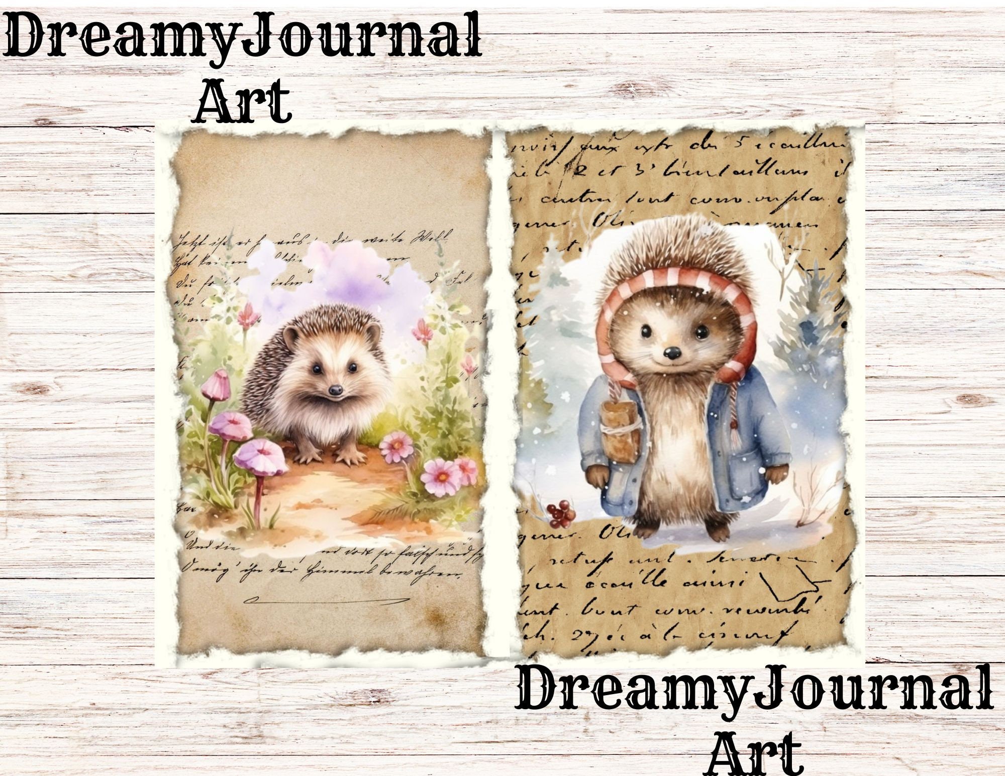 Watercolor Hedgehogs, Junk Journal Printable Pages, Digital Download ...