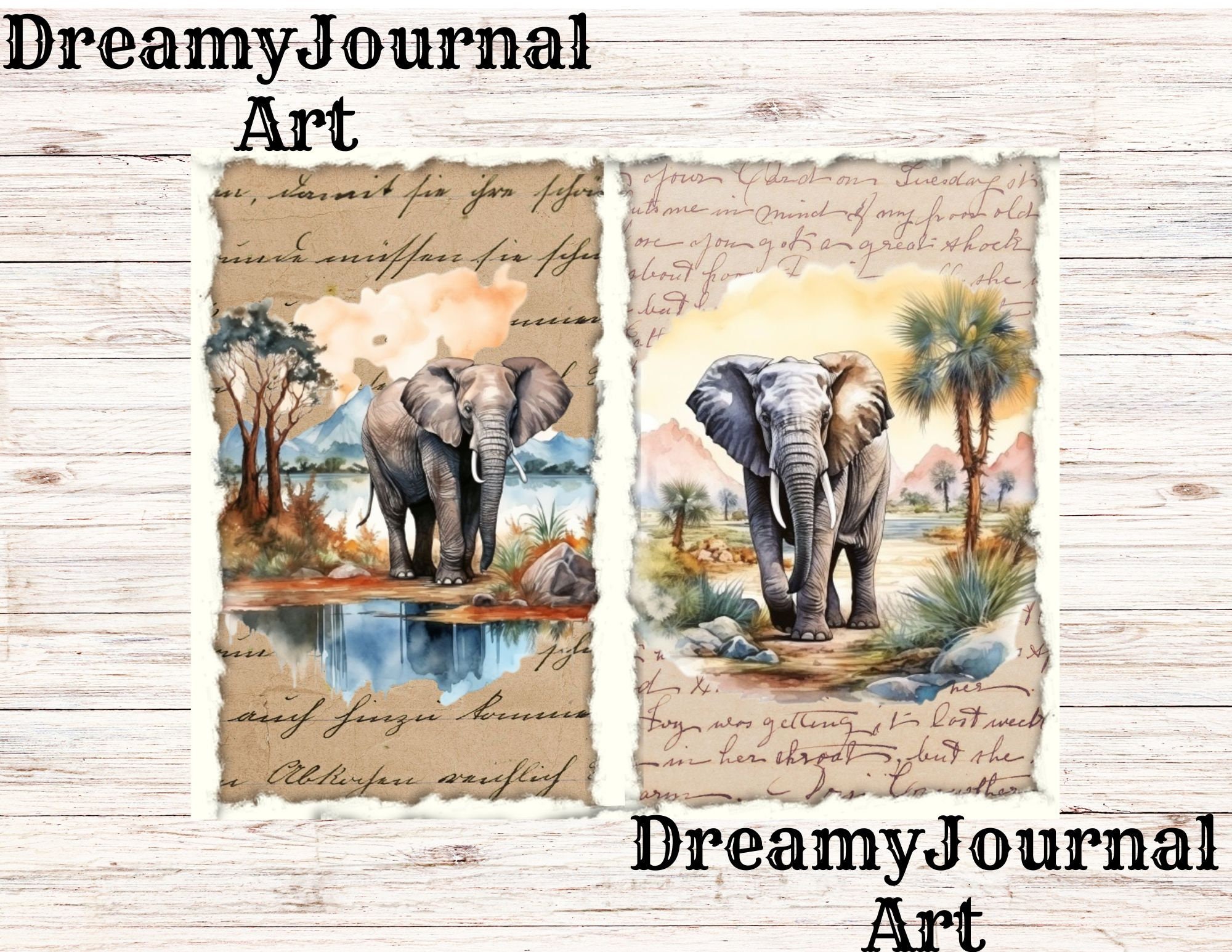 Watercolor Elephant Pages, Printable Junk Journal Page, Digital ...