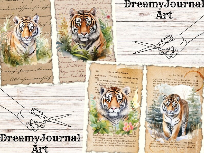 Watercolor Tiger, Junk Journal Printable Pages, Digital Download Pages ...