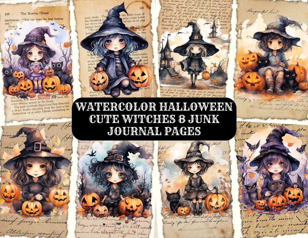 Printable Junk Journal Halloween Watercolor Halloween Witch - Etsy