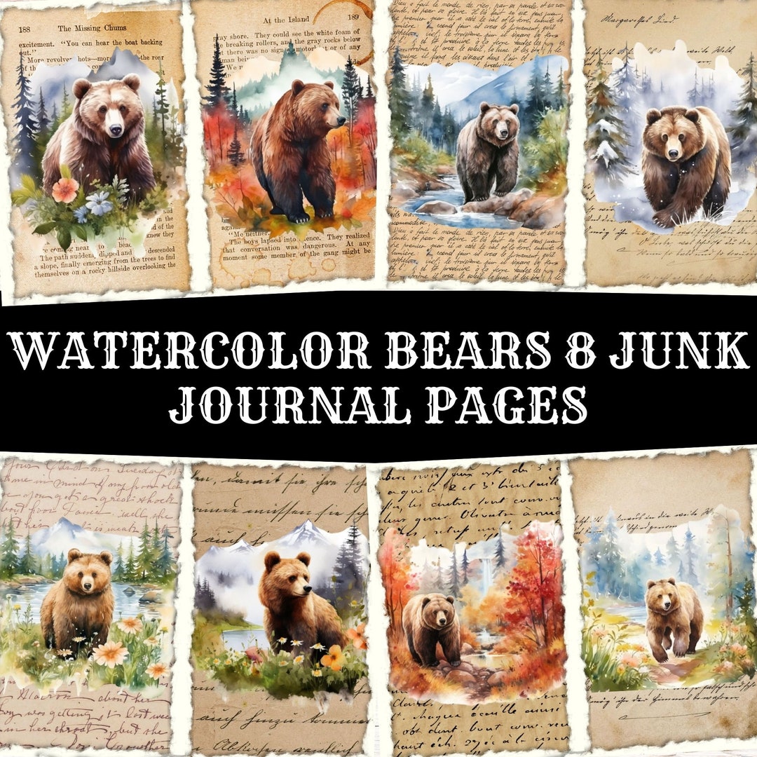 Printable Junk Journal Pages, Watercolor Bears Junk Journal Pages, Junk ...