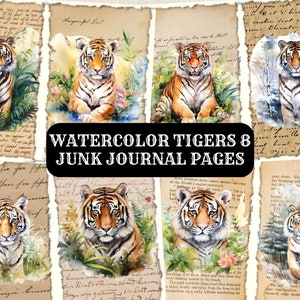 Watercolor Tiger, Junk Journal Printable Pages, Digital Download Pages ...