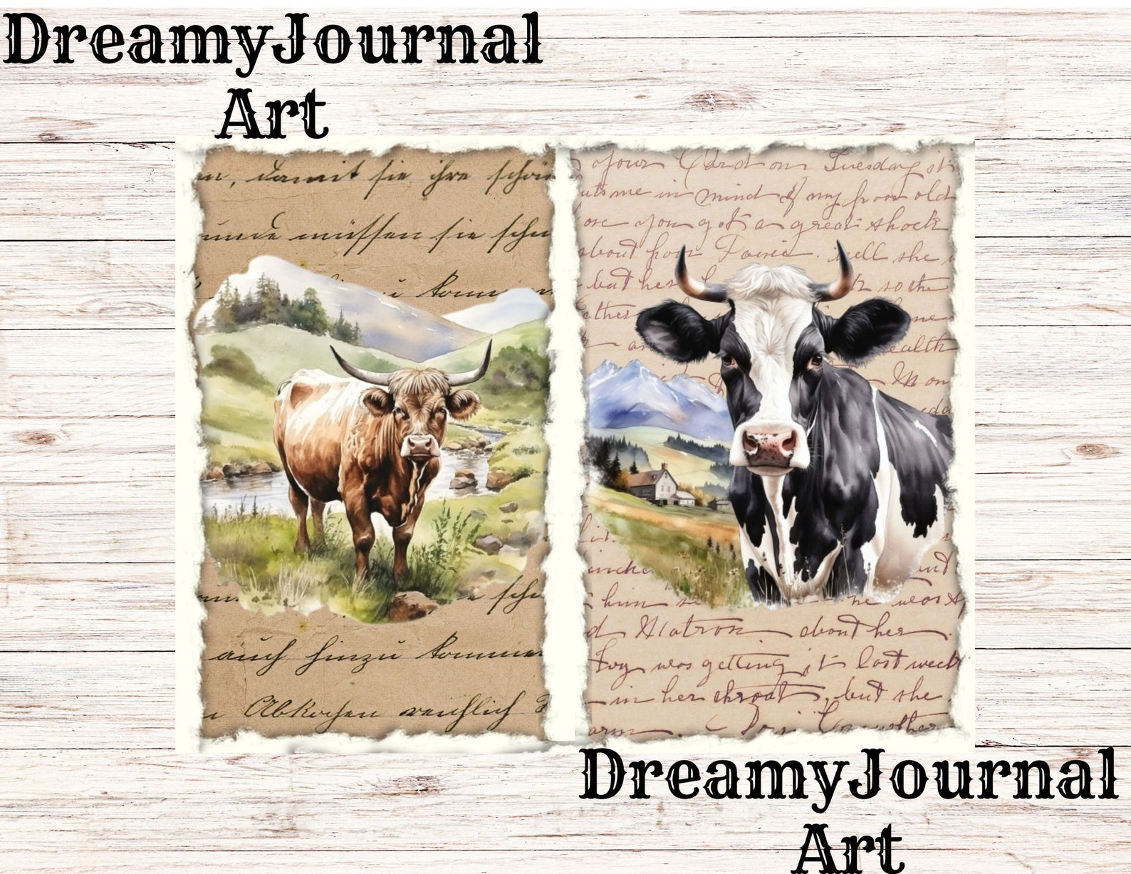 Watercolor Cows, Junk Journal Printable Pages, Digital Download Journal ...