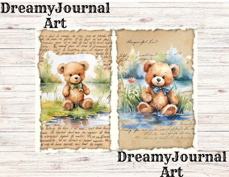 Watercolor Teddy Bear, Printable Junk Journal Pages, Cute Teddy Bear ...