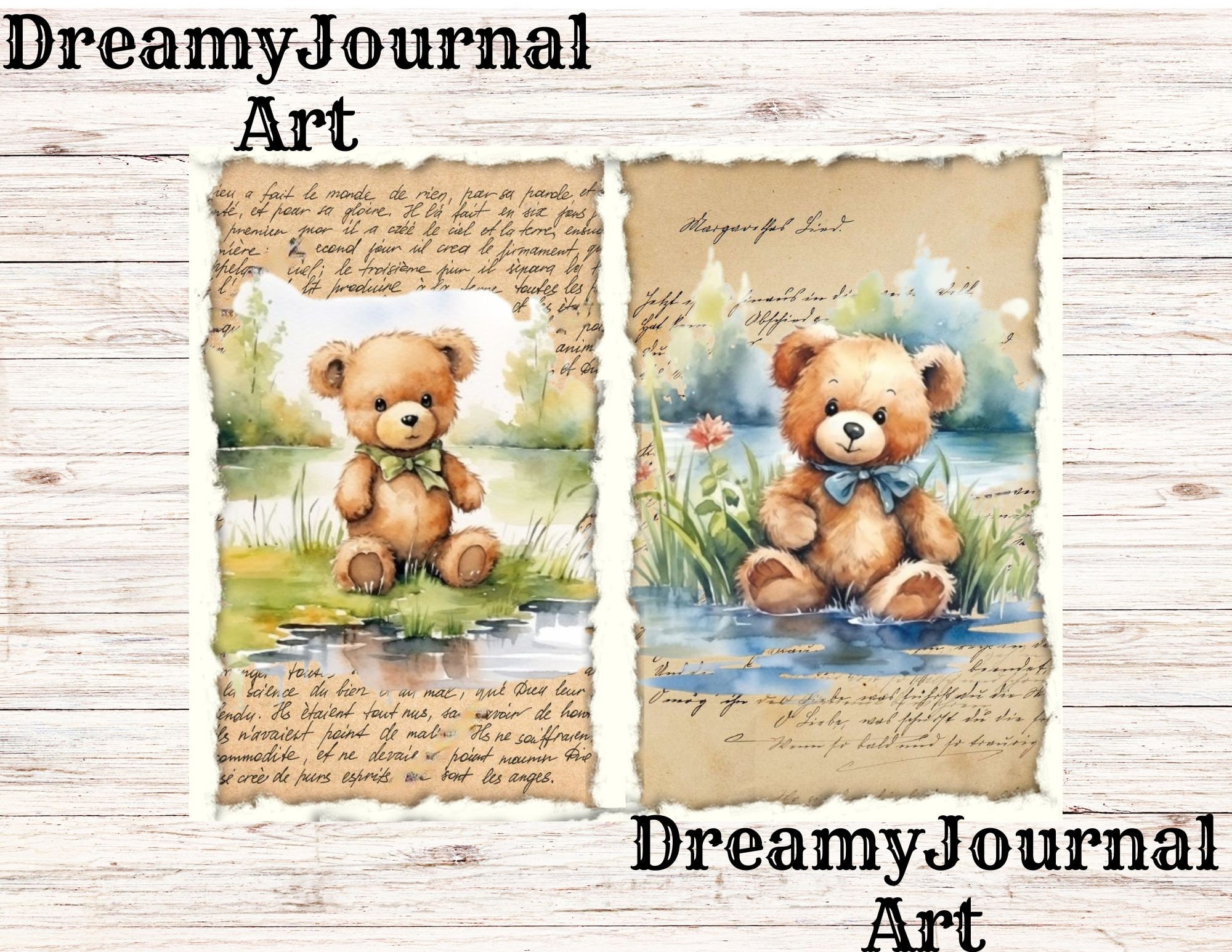Watercolor Teddy Bear, Printable Junk Journal Pages, Cute Teddy Bear ...