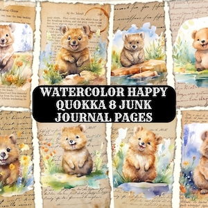 Watercolor Quokka, Printable Junk Journal Pages, Cute Animals, Digital ...