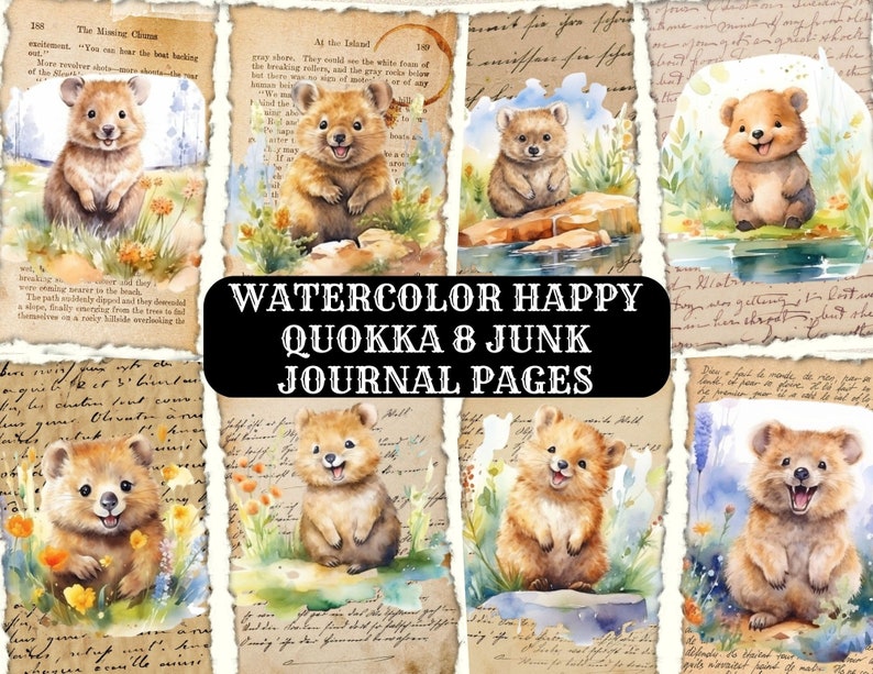 Watercolor Quokka, Printable Junk Journal Pages, Cute Animals, Digital ...
