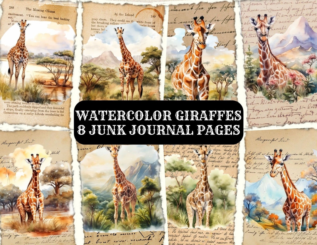 Watercolor Giraffes Printable Junk Journal Pages Cute - Etsy
