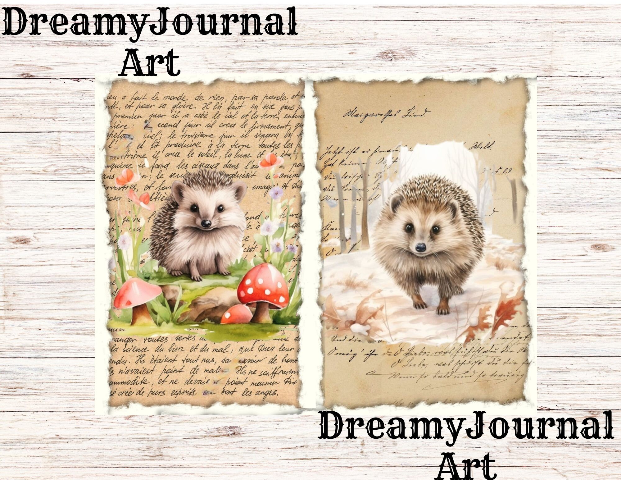 Watercolor Hedgehogs, Junk Journal Printable Pages, Digital Download ...