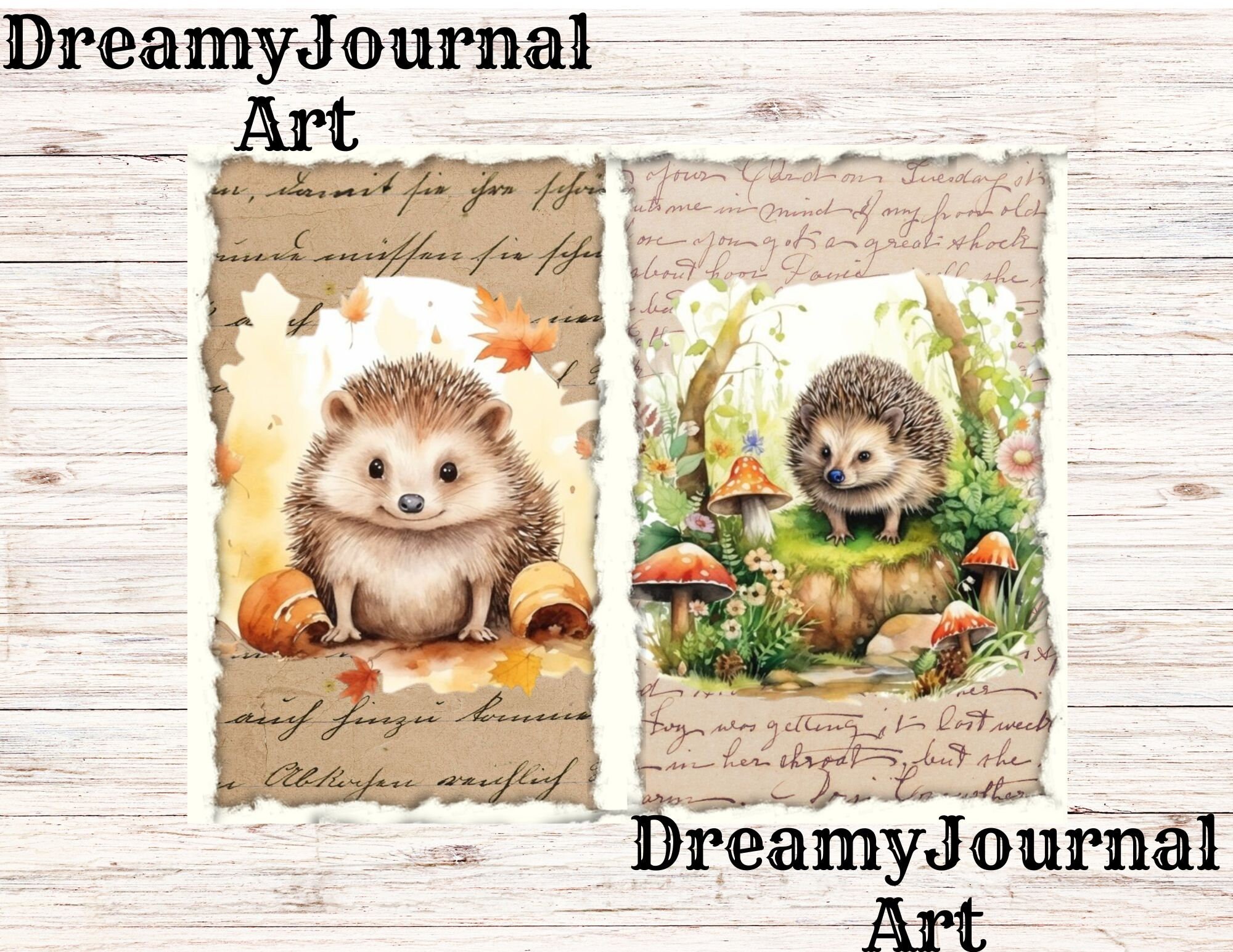 Watercolor Hedgehogs, Junk Journal Printable Pages, Digital Download ...