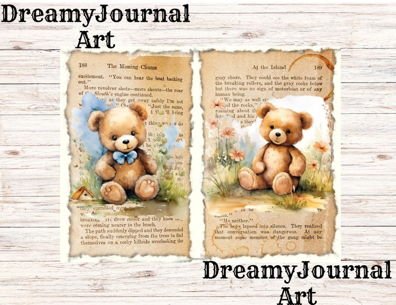 Watercolor Teddy Bear, Printable Junk Journal Pages, Cute Teddy Bear ...