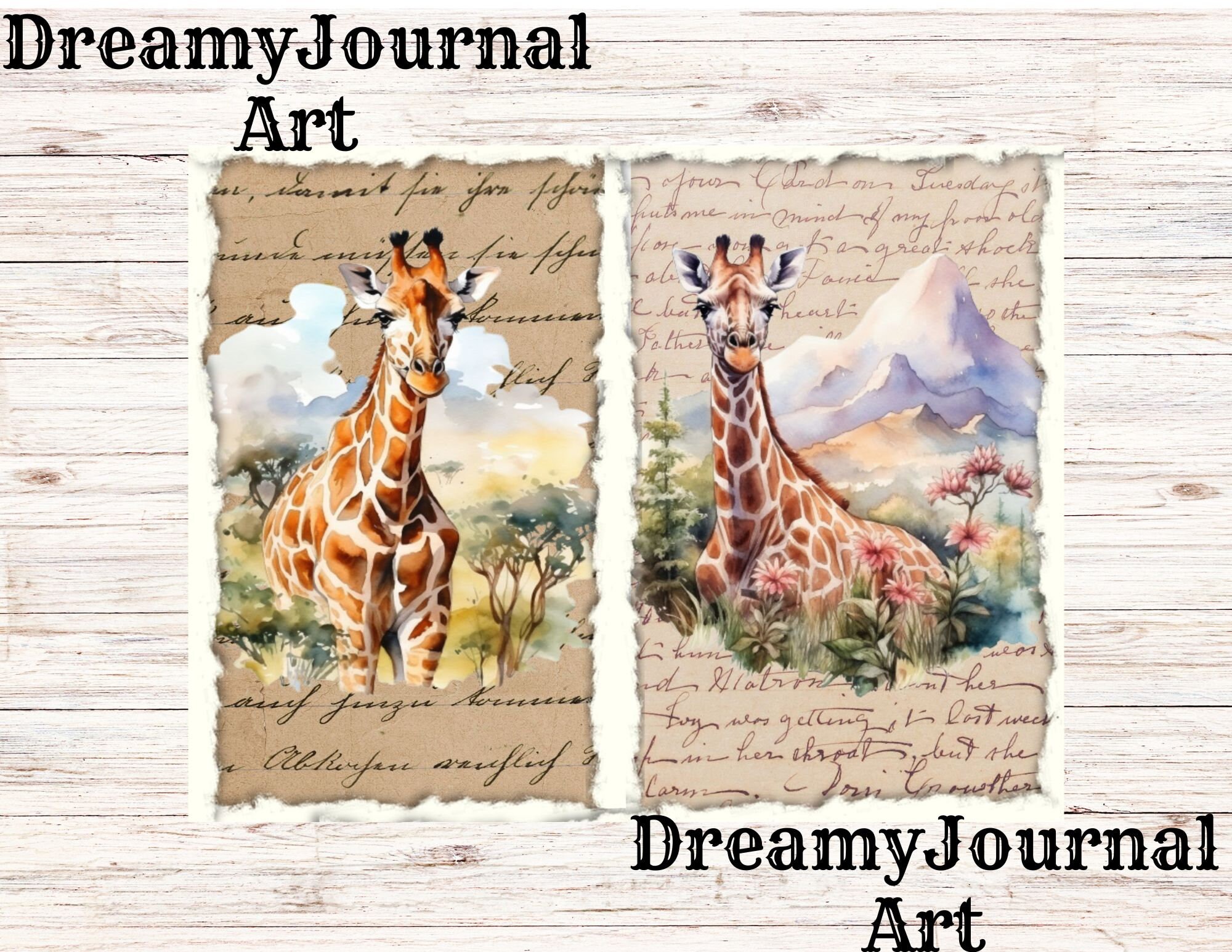 Watercolor Giraffes, Printable Junk Journal Pages, Cute Animals ...