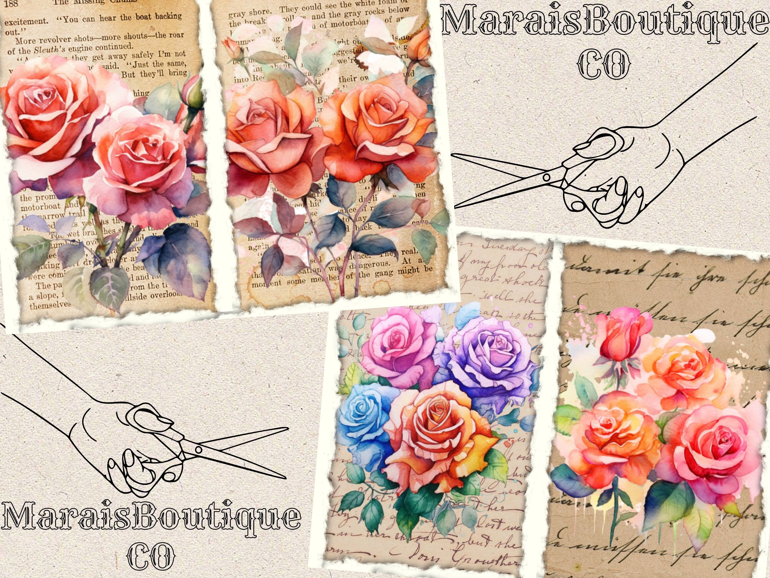 Vintage Roses Printable Junk Journal Pages, Junk Journal Kit, Paper ...