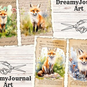 Watercolor Fox, Printable Junk Journal Pages, Cute Animals, Digital ...