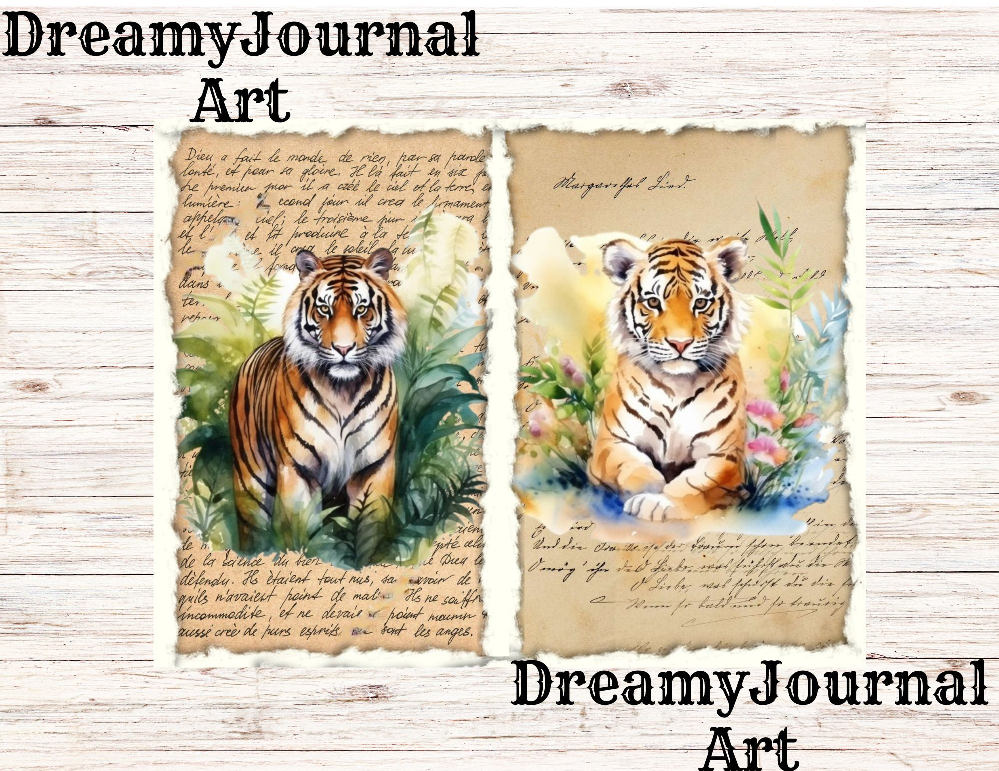 Watercolor Tiger, Junk Journal Printable Pages, Digital Download Pages ...