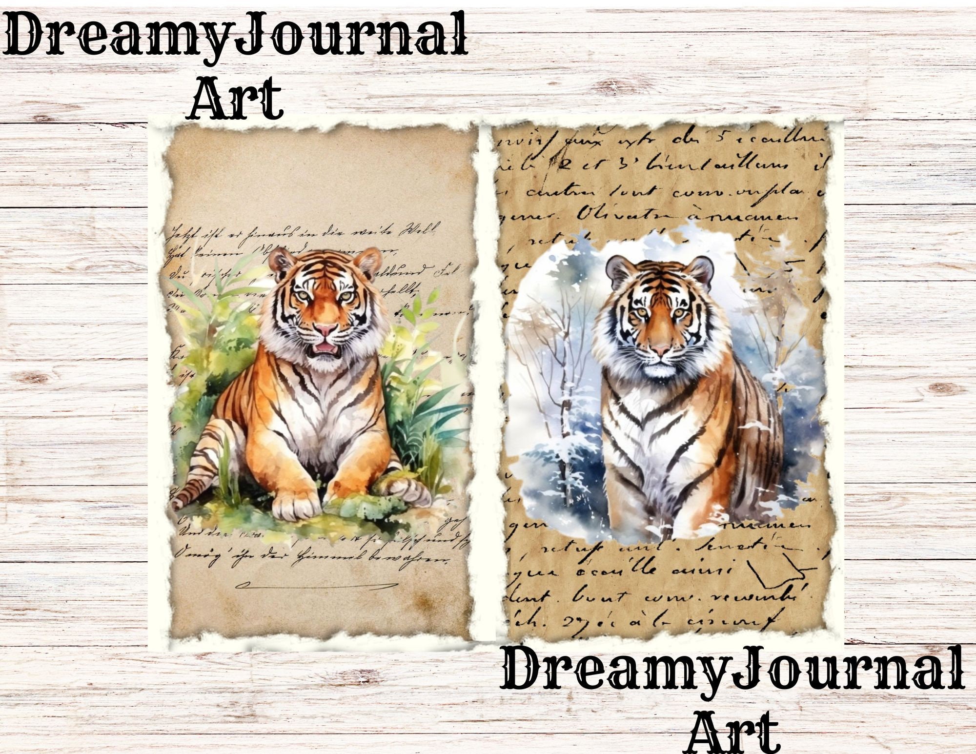 Watercolor Tiger, Junk Journal Printable Pages, Digital Download Pages ...