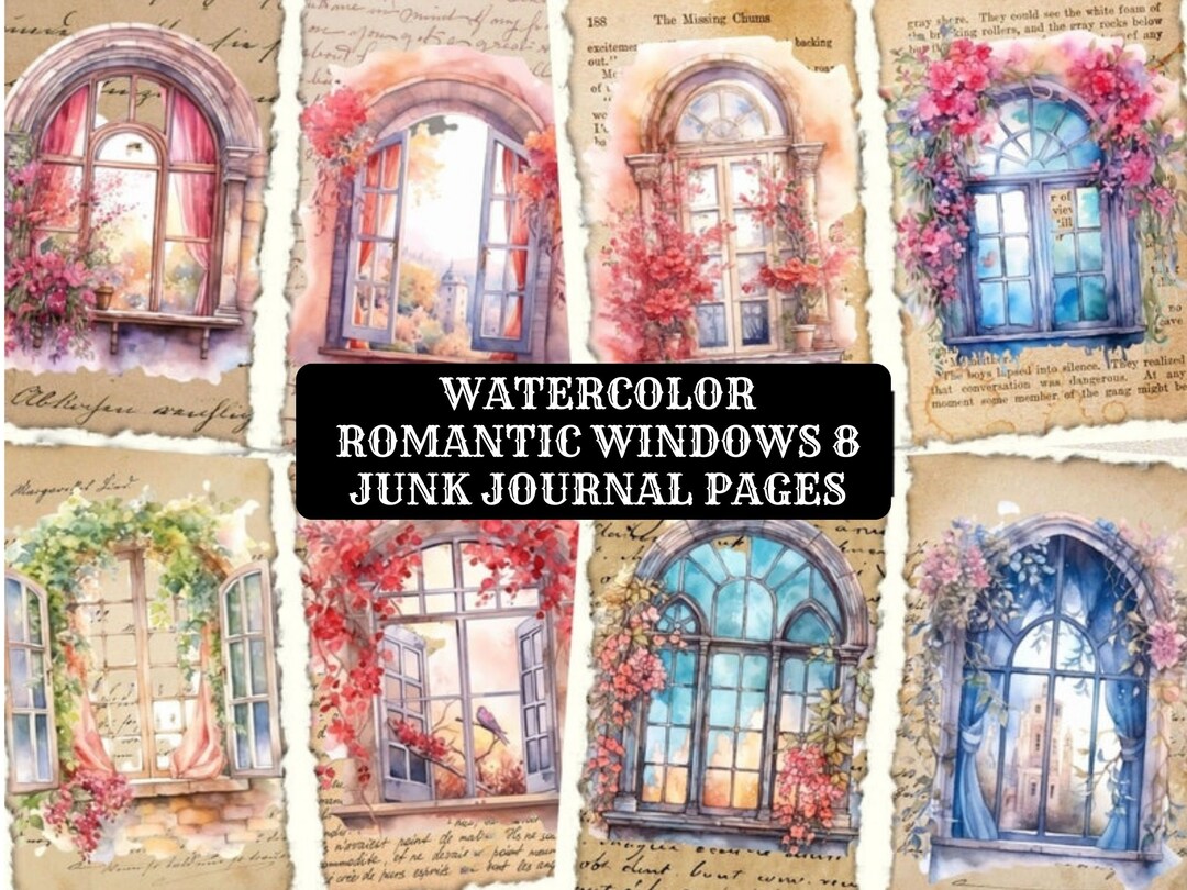 Romantic Window Junk Journal Kit Journal Pages, Floral Window Junk ...