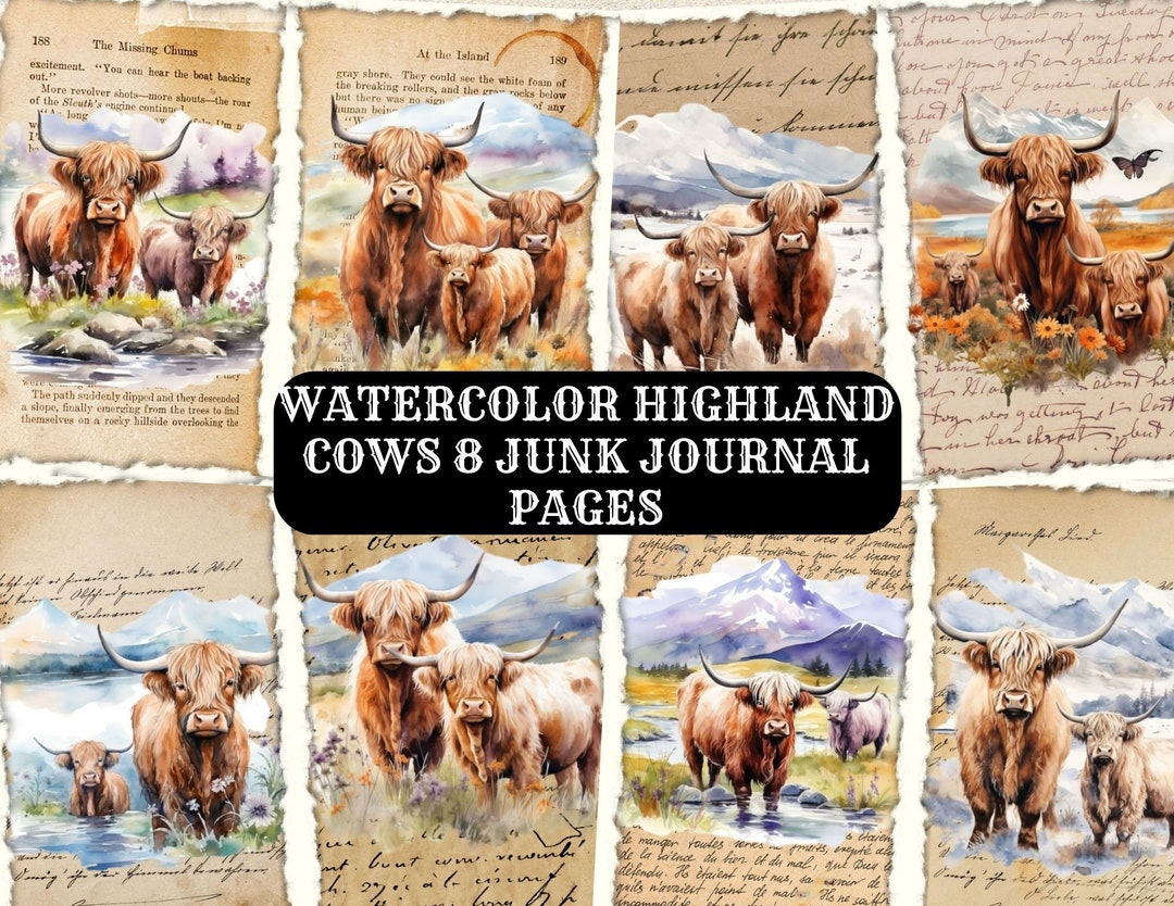 Watercolor Highland Cows Junk Journal Printable Pages - Etsy