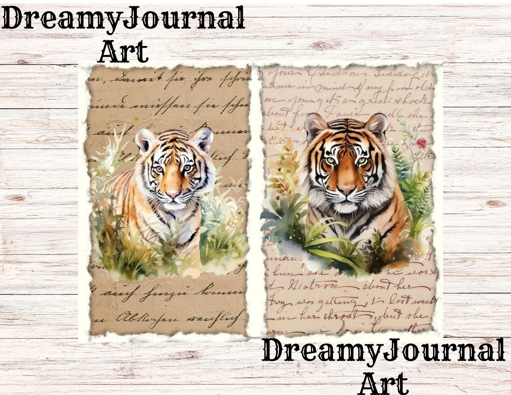 Watercolor Tiger, Junk Journal Printable Pages, Digital Download Pages ...