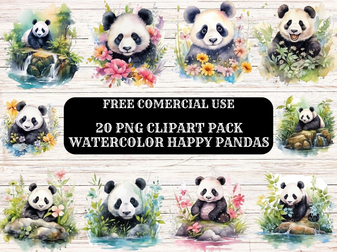 Watercolor Pandas, Clipart Pack, 20 Pngs High Quality 300DPI Clipart ...