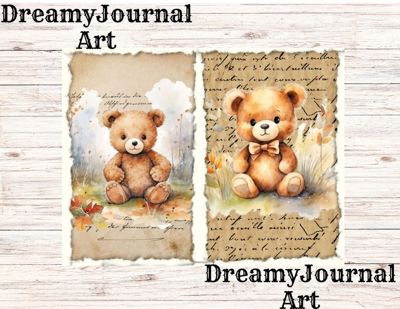 Watercolor Teddy Bear, Printable Junk Journal Pages, Cute Teddy Bear ...