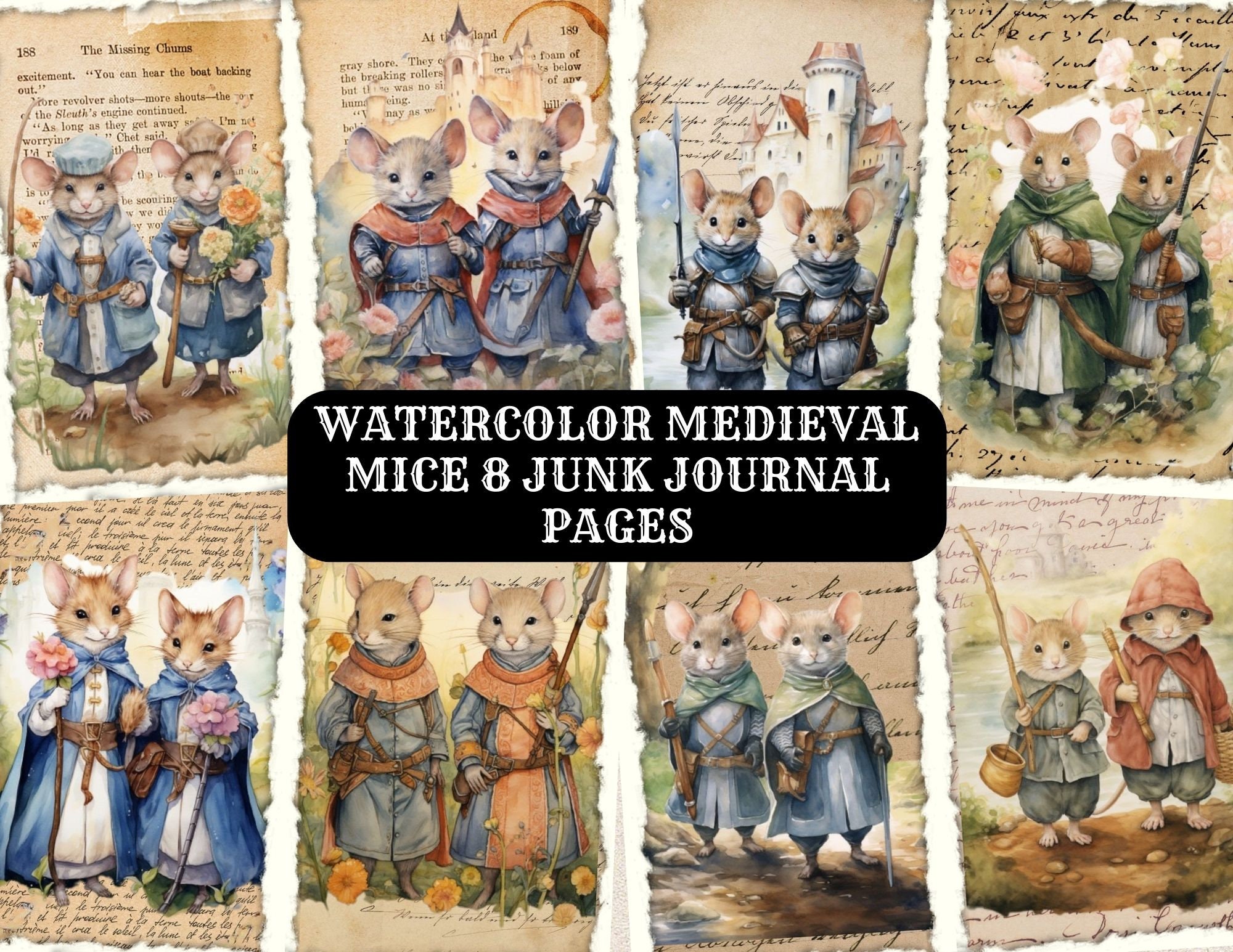 Printable Junk Journal, Medieval Mice, Watercolor Medieval, Digital ...
