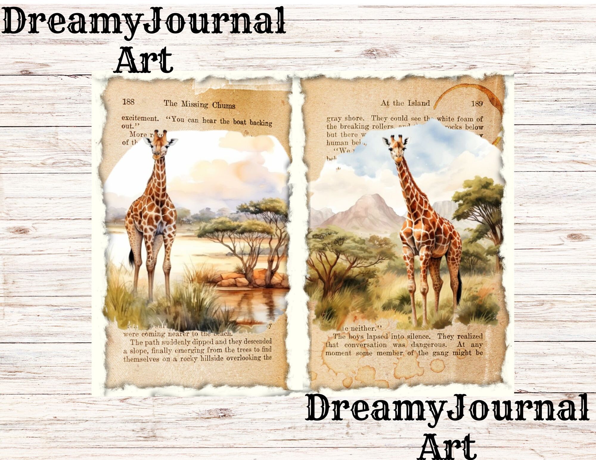 Watercolor Giraffes, Printable Junk Journal Pages, Cute Animals ...