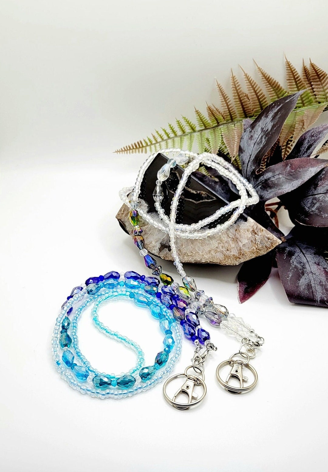 Glow in the Dark Glass Bead Lanyard for ID Badges, Keys, Long 34in ...