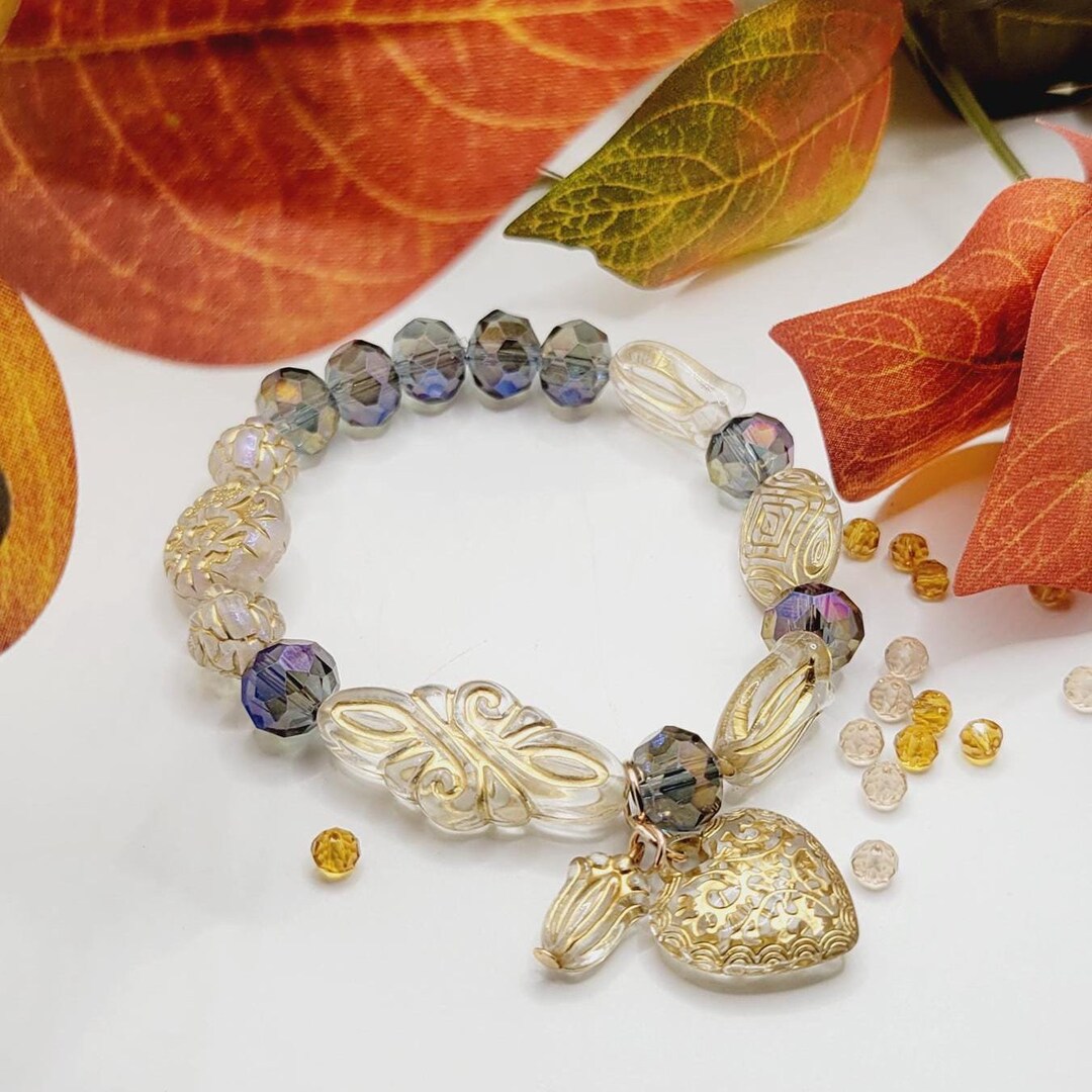 Bohemian-style Golden Enlaced Design Heart Charm Beaded Bracelet With ...