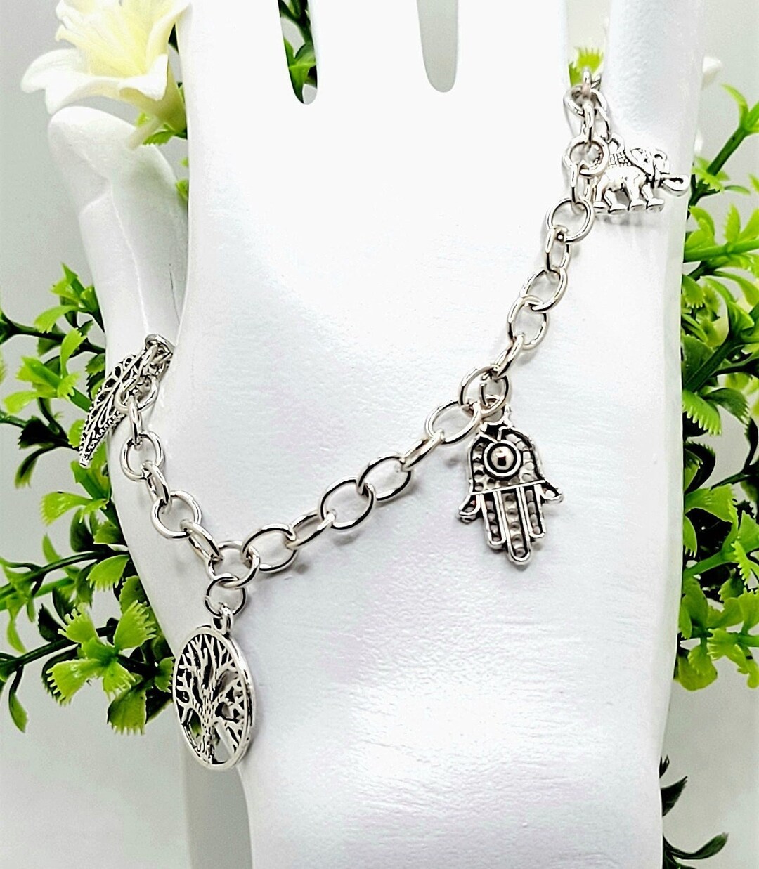 Silver Charm Sea Shell, Cat, Hamsa Hand, Tree of Life Silver Mixed ...