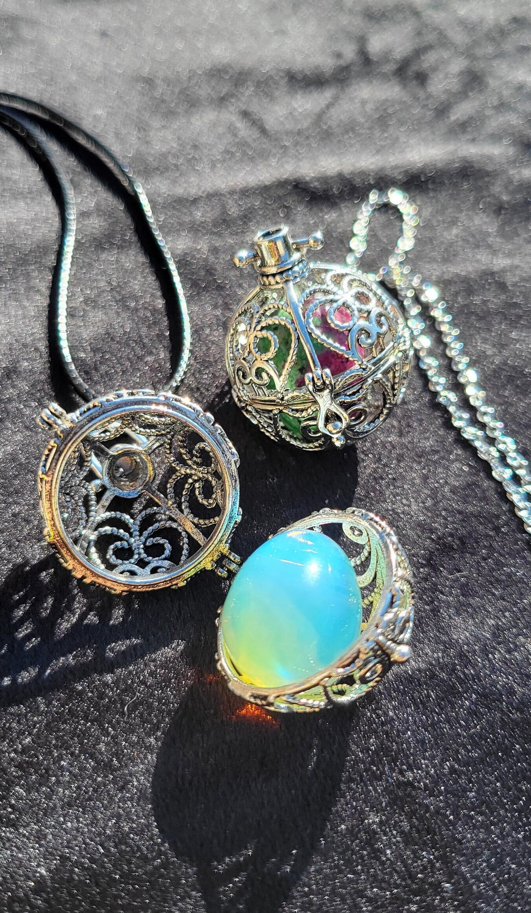 Natural Gemstone Silver Open Locket Cage Pendant Raw Stone Healing ...