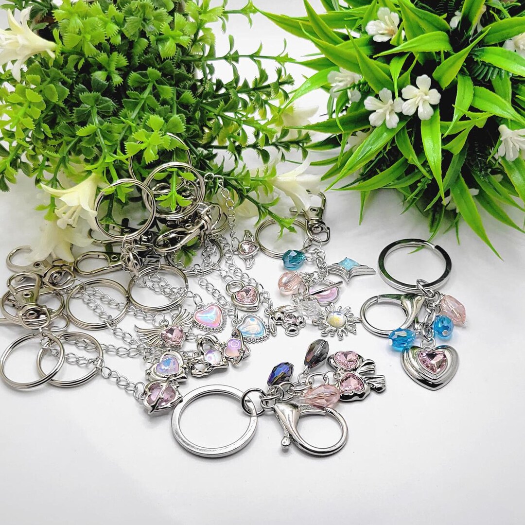 Crystal Charm Keychain, Heart, Star, Moon, Sun Charm Pendant Silver ...