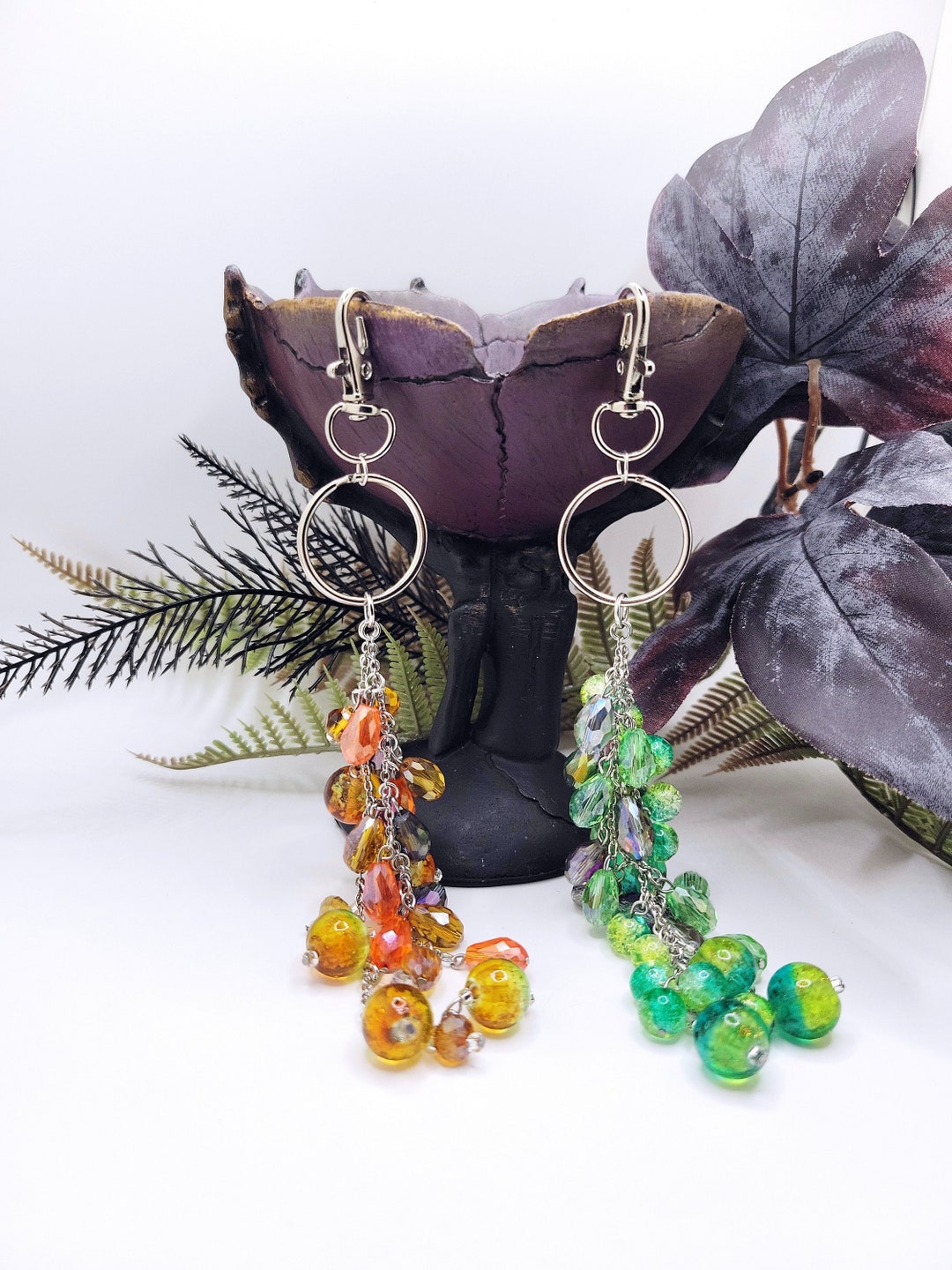 Glass Bead Keychains With Glow in the Dark Glass Lampwork Ombre Crystal ...